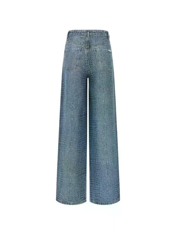 SELF-PORTRAIT Rhinestone-embellished Crocodile-effect Jeans