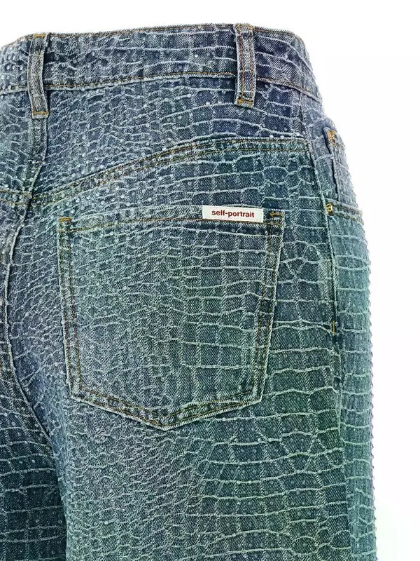 SELF-PORTRAIT Rhinestone-embellished Crocodile-effect Jeans
