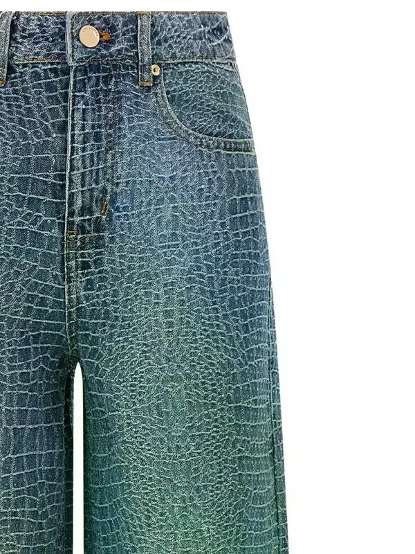 SELF-PORTRAIT Rhinestone-embellished Crocodile-effect Jeans