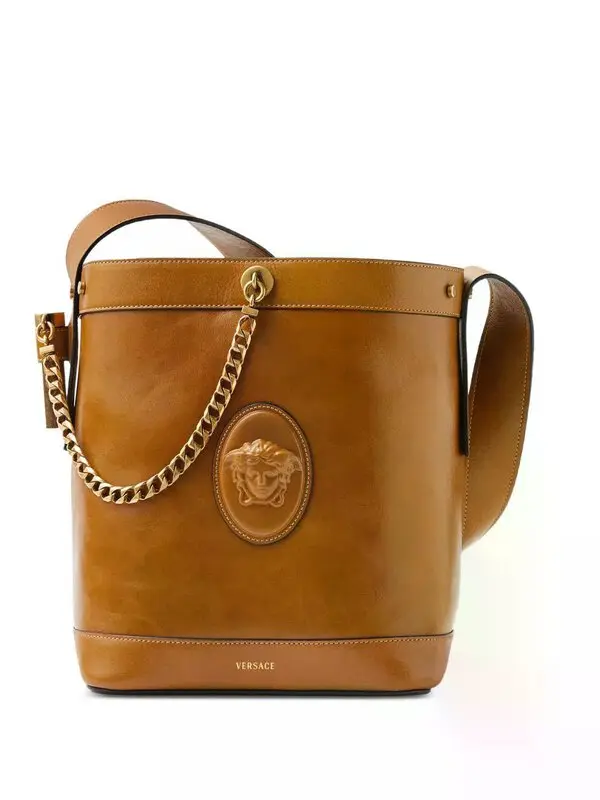 Versace Medusa Cameo Leather Bucket Bag - Brown