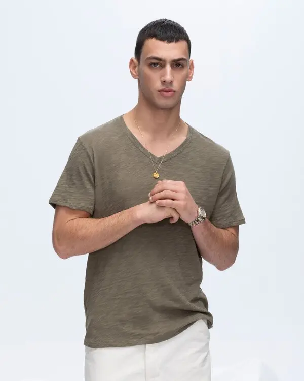 ATM Anthony Thomas Melillo Slub Jersey V-neck T-shirt - Army