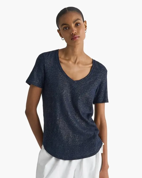 ATM Anthony Thomas Melillo Classic V-neck Sparkle Slub Jersey T-shirt - Obsidian Silver