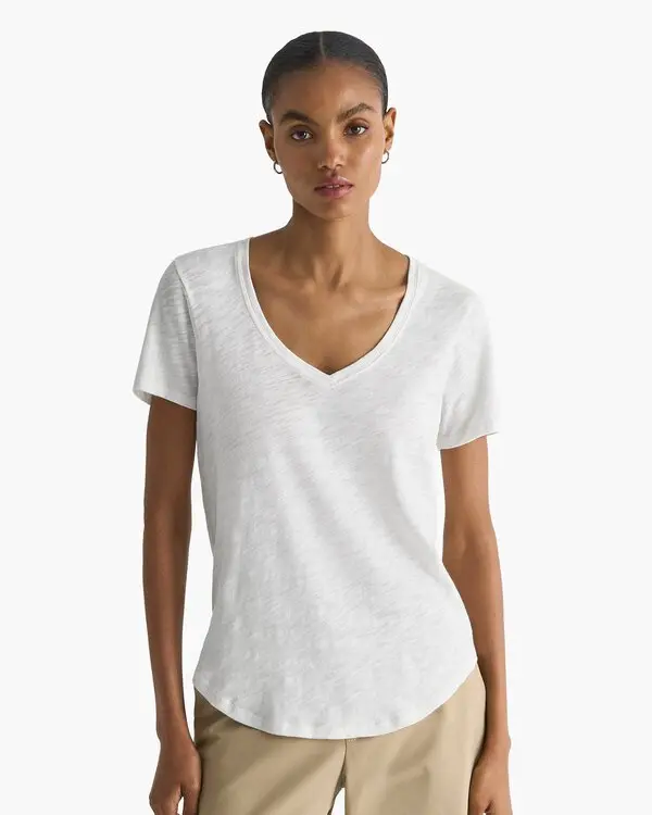 ATM Anthony Thomas Melillo Sparkle Slub Jersey Classic V-neck T-shirt - Seashell Silver