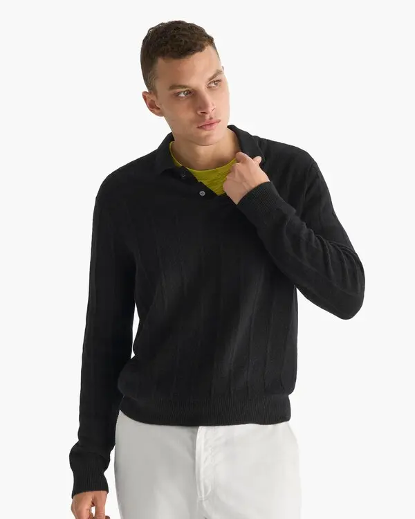 ATM Anthony Thomas Melillo Wide Rib Cashmere Long Sleeve Polo Sweater