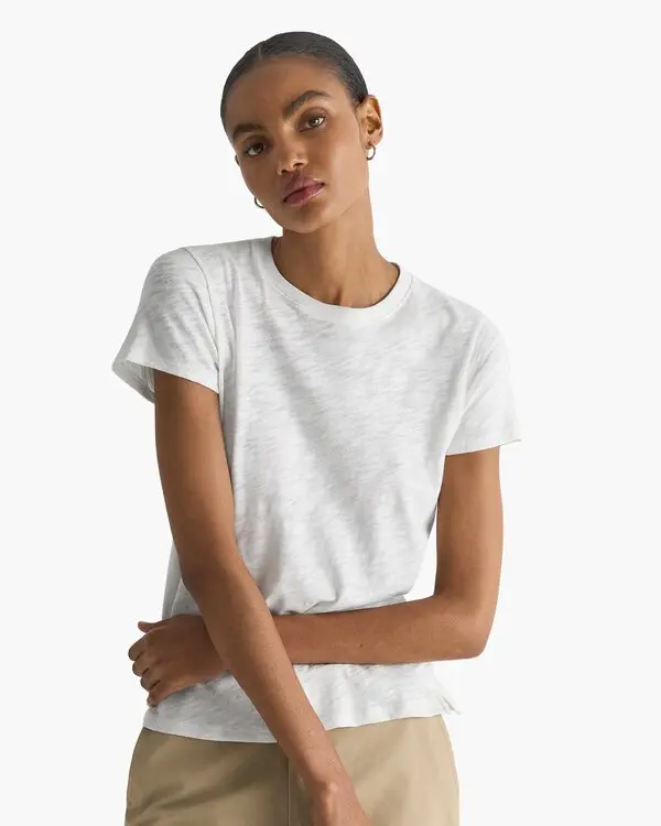 ATM Anthony Thomas Melillo Sparkle Slub Jersey Schoolboy Crew Neck T-shirt - Seashell Silver