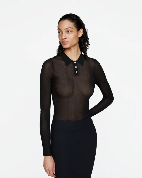 ATM Anthony Thomas Melillo Ribbed Long Sleeve Polo Top