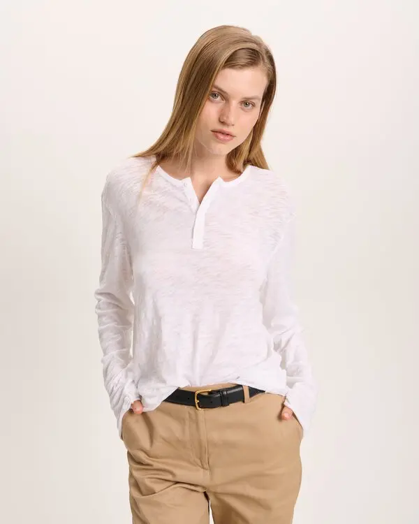 ATM Anthony Thomas Melillo Slub Jersey Destroyed Wash Boyfriend Henley - White