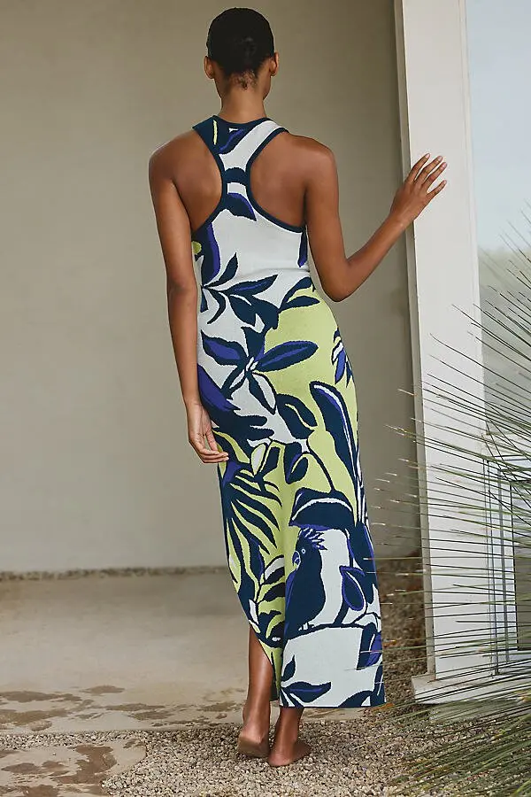 CELANDINE Sleeveless Midi Sweater Dress - Yellow Pattern
