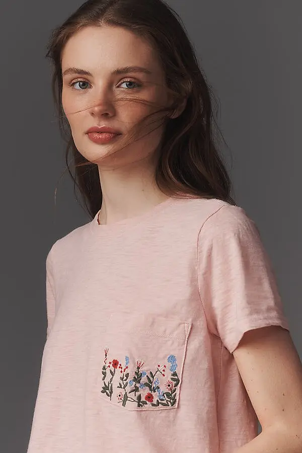 PILCRO The Bennie Cotton Slub Crew-neck Slim T-shirt - Blush Pink