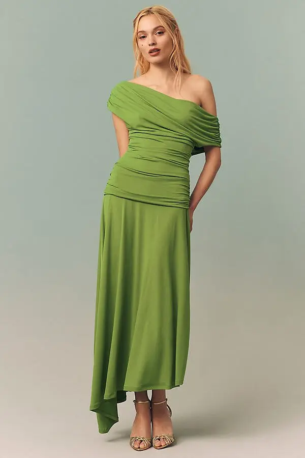 Bhldn Tara One-shoulder Midi Dress - Minced Herb