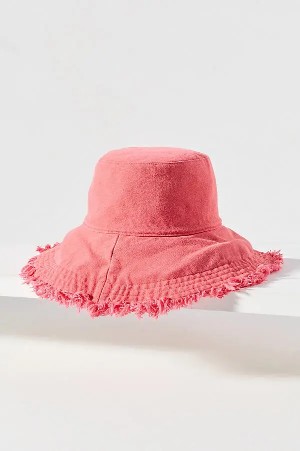 Anthropologie Frayed Sun Hat - Coral Red