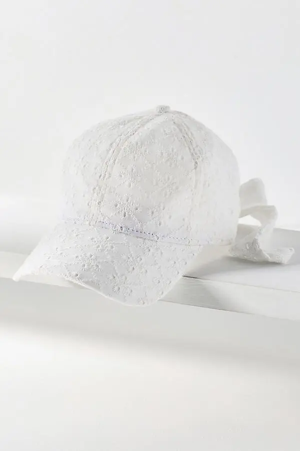 Anthropologie Bow Back Baseball Cap - White Eyelet