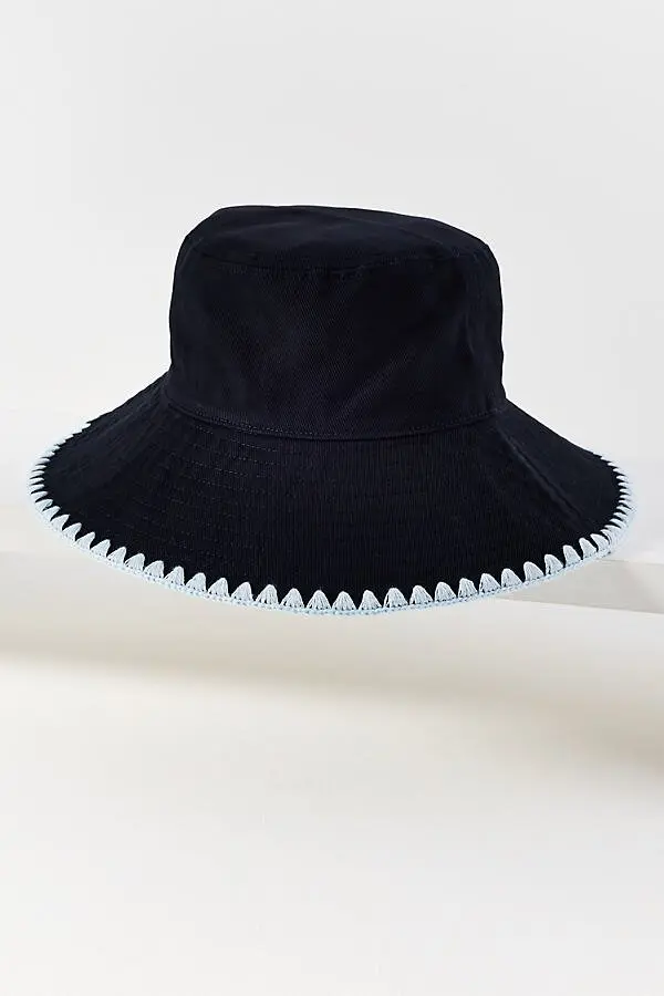 Anthropologie Whipstitch Bucket Hat - Navy & Chartreuse