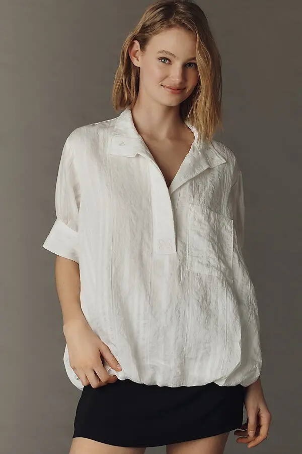 Maeve Relaxed Bubble-hem Shirt Top - White