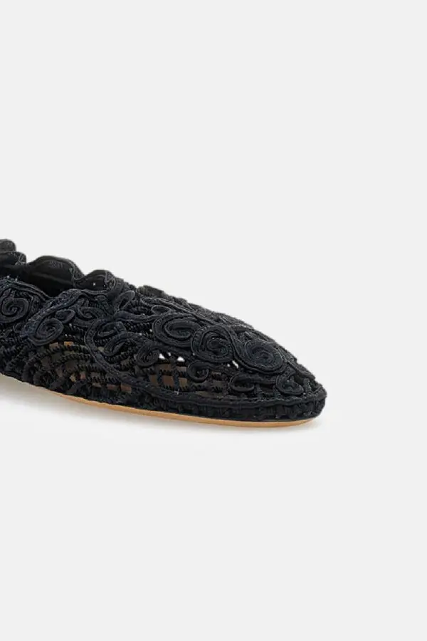 ODISSI Iris Ballerina Crochet Flat - Black