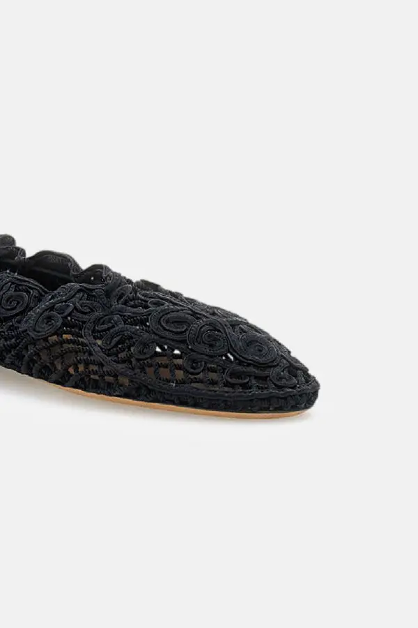 ODISSI Iris Ballerina Crochet Flat - Black