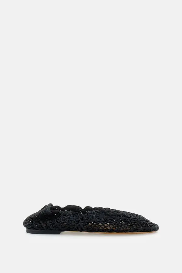 ODISSI Iris Ballerina Crochet Flat - Nero
