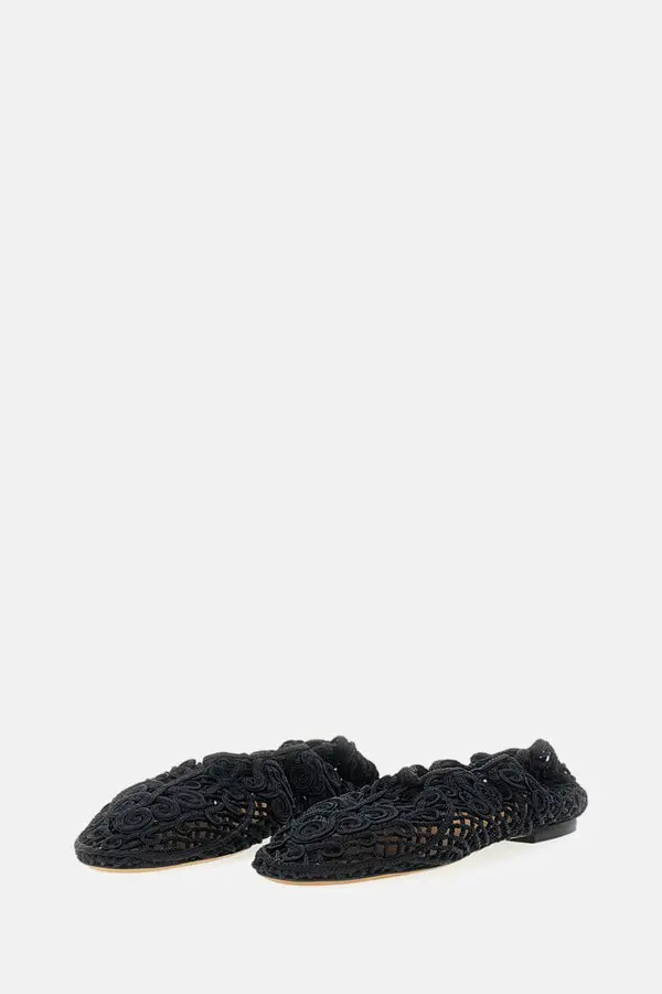 ODISSI Iris Ballerina Crochet Flat - Nero