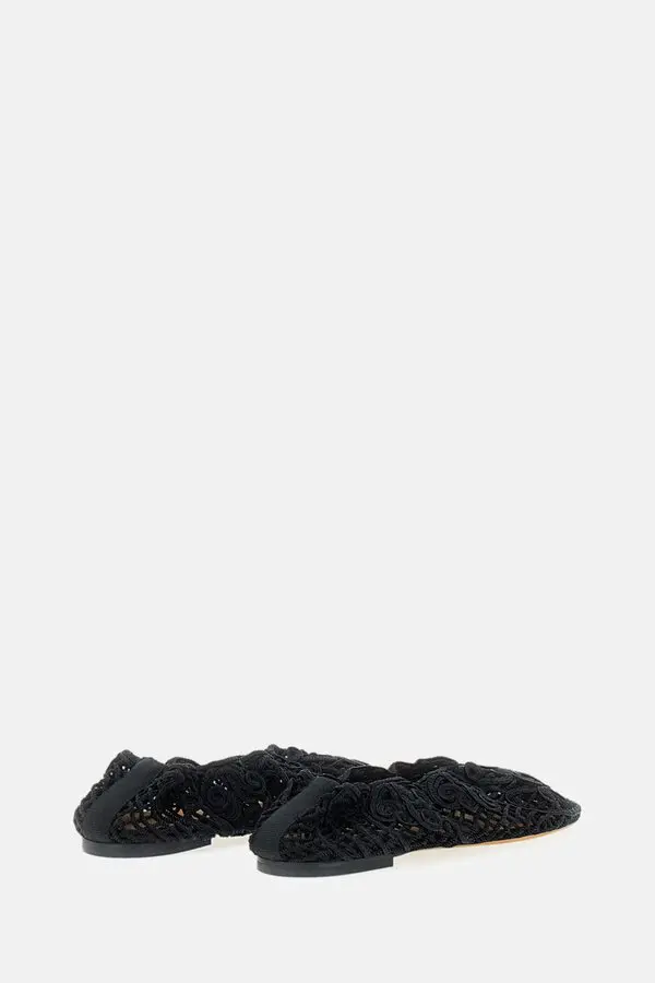 ODISSI Iris Ballerina Crochet Flat - Nero