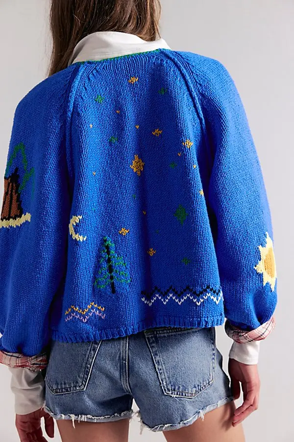 Free People Moonlight Knit Cardigan - Cobalt Combo