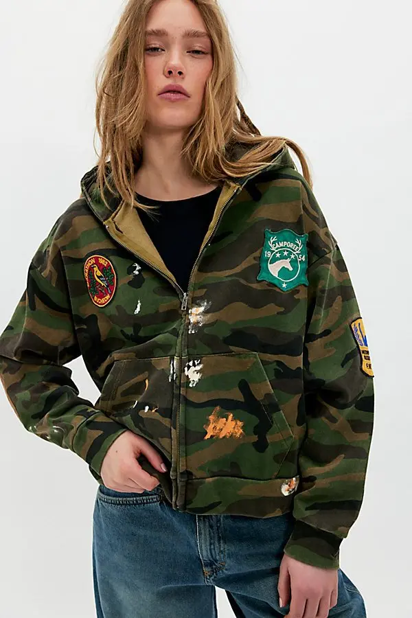FOUND Camo Patchwork Zip-up - Green