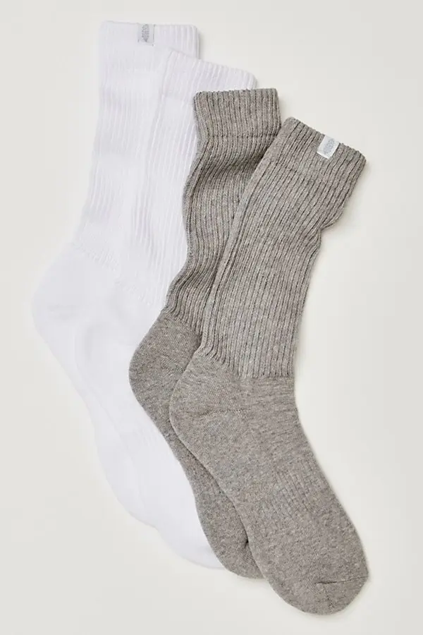 Free People Go To Slouch Socks - Grey/white Combo