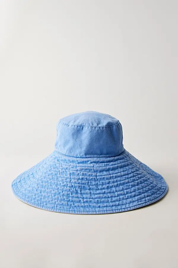 Free People Oversized Washed Bucket Hat - Blue Beige Combo