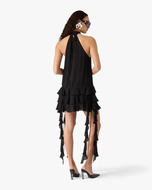 Casablanca Silk Georgette Double Ruffle Mini Dress - Black