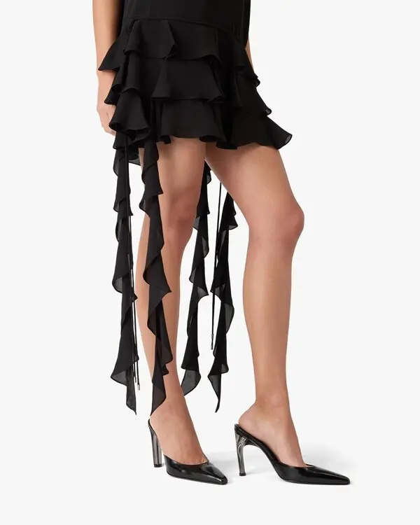 Casablanca Silk Georgette Double Ruffle Mini Dress - Black
