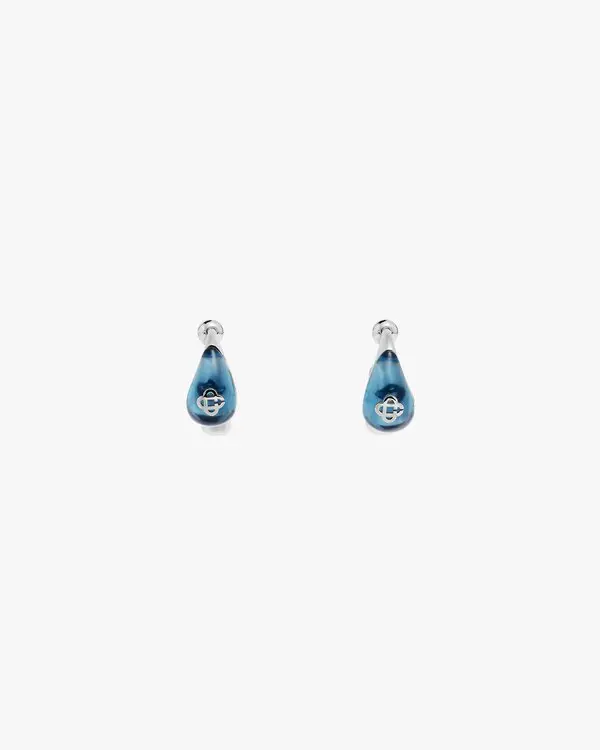 Casablanca Silver And Water Drop Brass Hoop Earrings - Blue