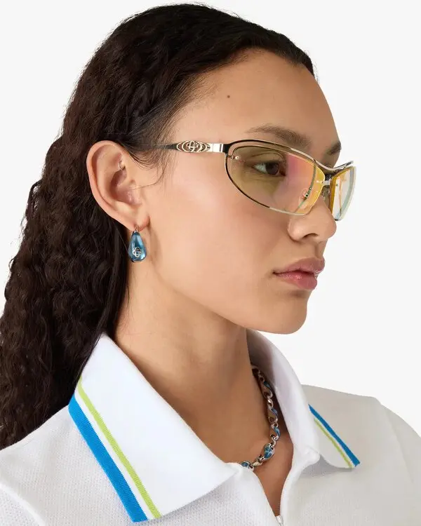Casablanca Silver And Water Drop Brass Hoop Earrings