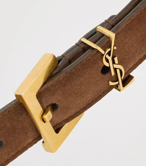 Saint Laurent Calfskin Cassandre Belt - Brown