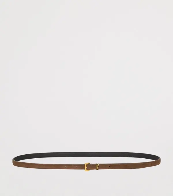 Saint Laurent Calfskin Cassandre Slim Belt - Brown