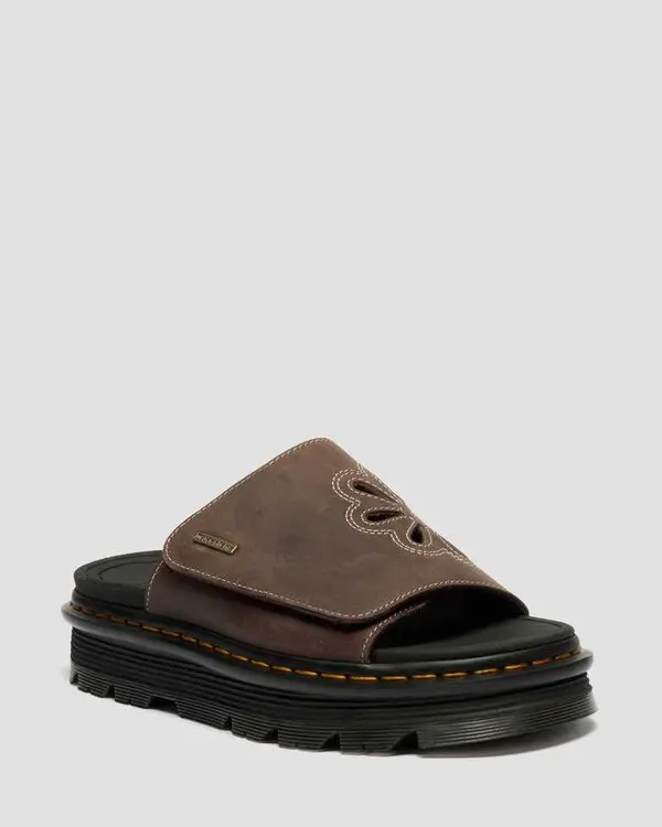 Dr. Martens Zebzag Crazy Horse Leather Slides - Brown