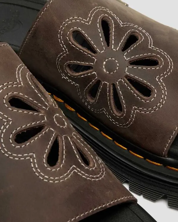 Dr. Martens Zebzag Crazy Horse Leather Slides - Brown