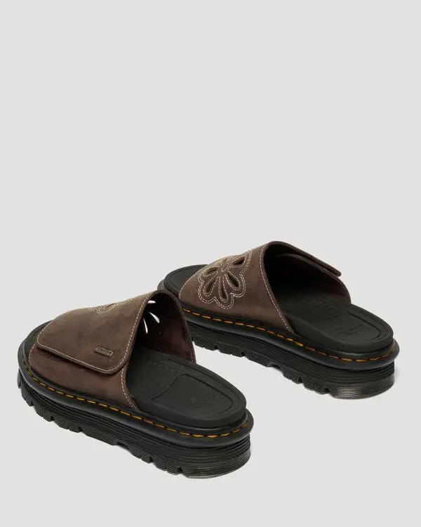 Dr. Martens Zebzag Crazy Horse Leather Slides - Brown
