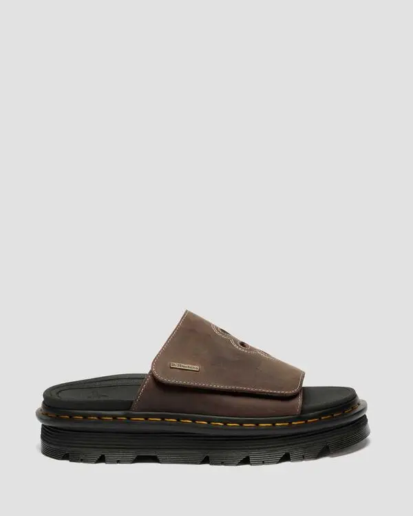 Dr. Martens Zebzag Crazy Horse Leather Slides - Brown