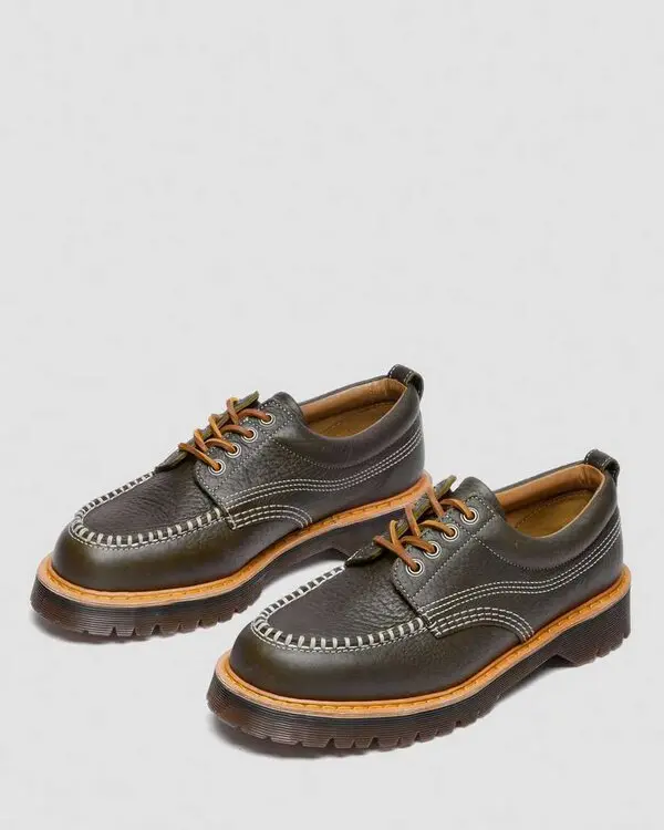 Dr. Martens Lowell Wild Grain Leather Moc Toe Shoes - Green