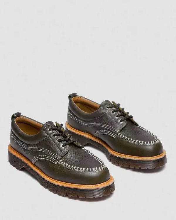 Dr. Martens Lowell Wild Grain Leather Moc Toe Shoes - Green