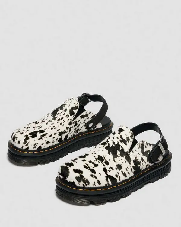 Dr. Martens Zebzag Dalmatian Hair-on Leather Platform Mules - Cream
