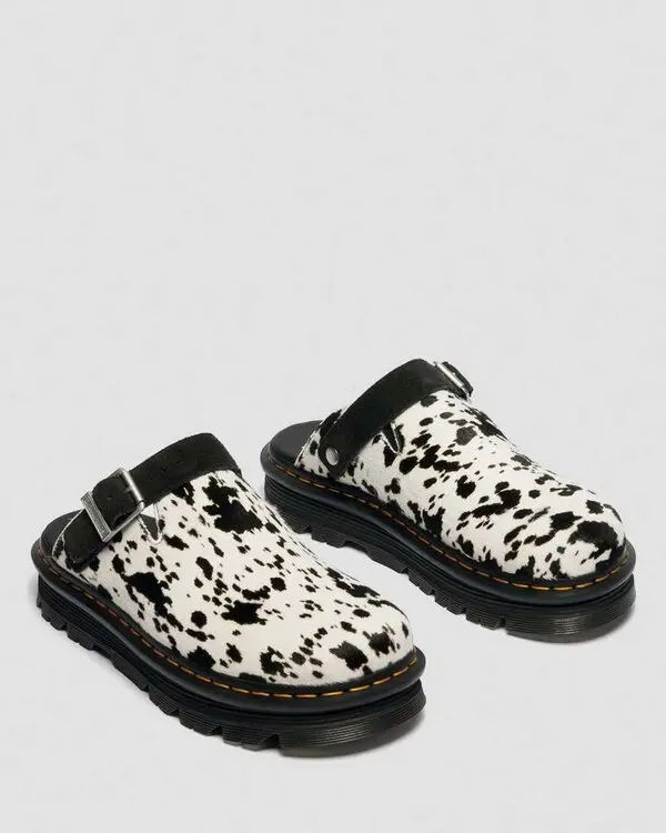 Dr. Martens Zebzag Dalmatian Hair-on Leather Platform Mules - Cream
