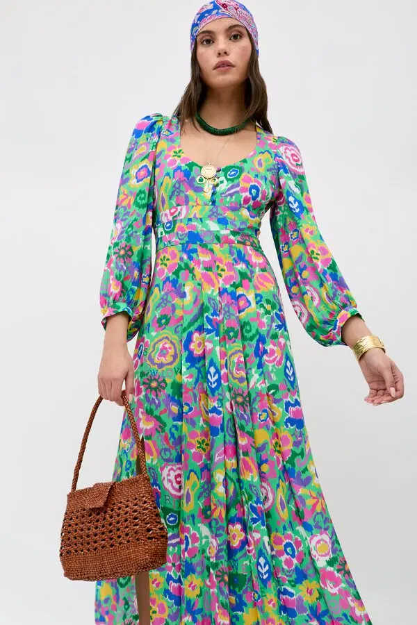 Rixo Alfie Ikat Bloom Dress - Green