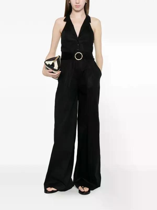 TWINSET Collared Belted Wide Leg Jumpsuit - Black
