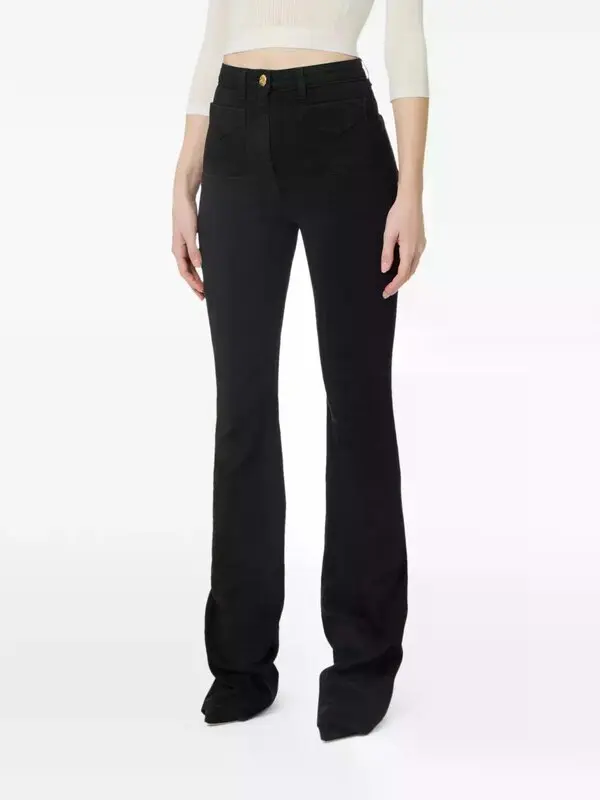 Elisabetta Franchi Bell-bottom Jeans With Golden Button Detail - Black