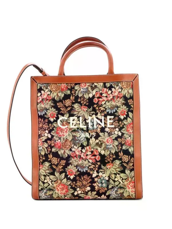Celine Vertical Cabas Floral Jacquard Small Tote Bag