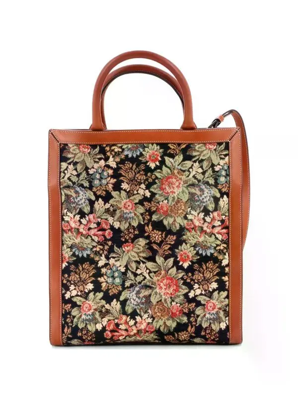 Celine Vertical Cabas Floral Jacquard Small Tote Bag