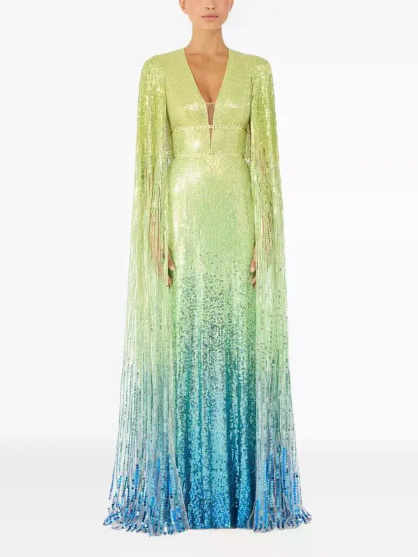 Jenny Packham Sequin Embellished Maxi Dress - Green