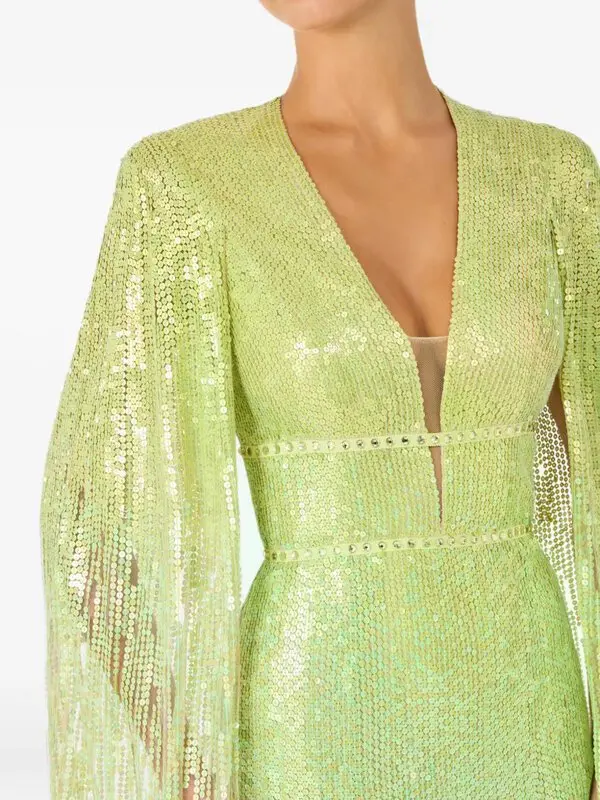 Jenny Packham Sequin Embellished Maxi Dress - Green