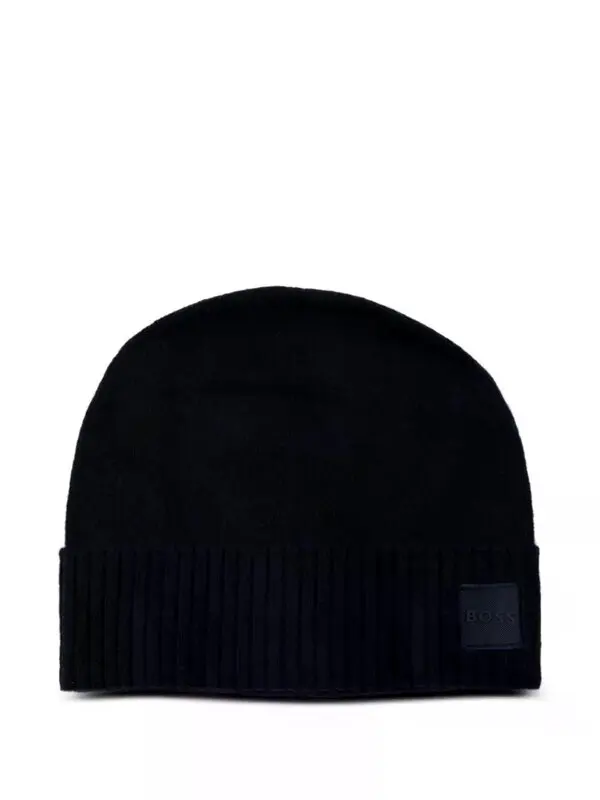 BOSS Logo-patch Beanie Hat - Blue