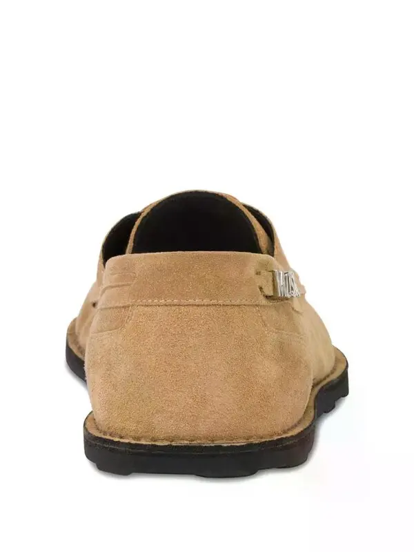 Moschino Suede Loafers With Silver Galvanized Logo - Brown
